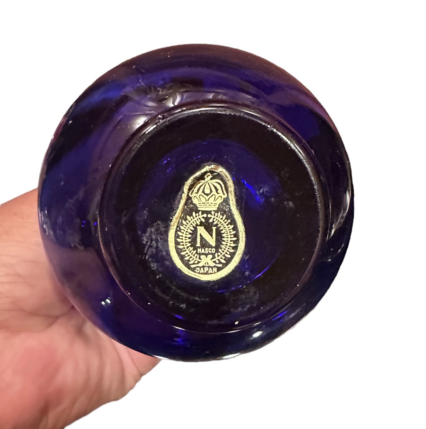 Vintage 8 Inch Nasco Cobalt Blue Bud Vase Gold Trim Applied raised ...