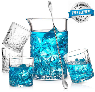 6pc Cocktail Mixing Glass Set 24oz Bar Mixing Pitcher w 4 Glasses ...