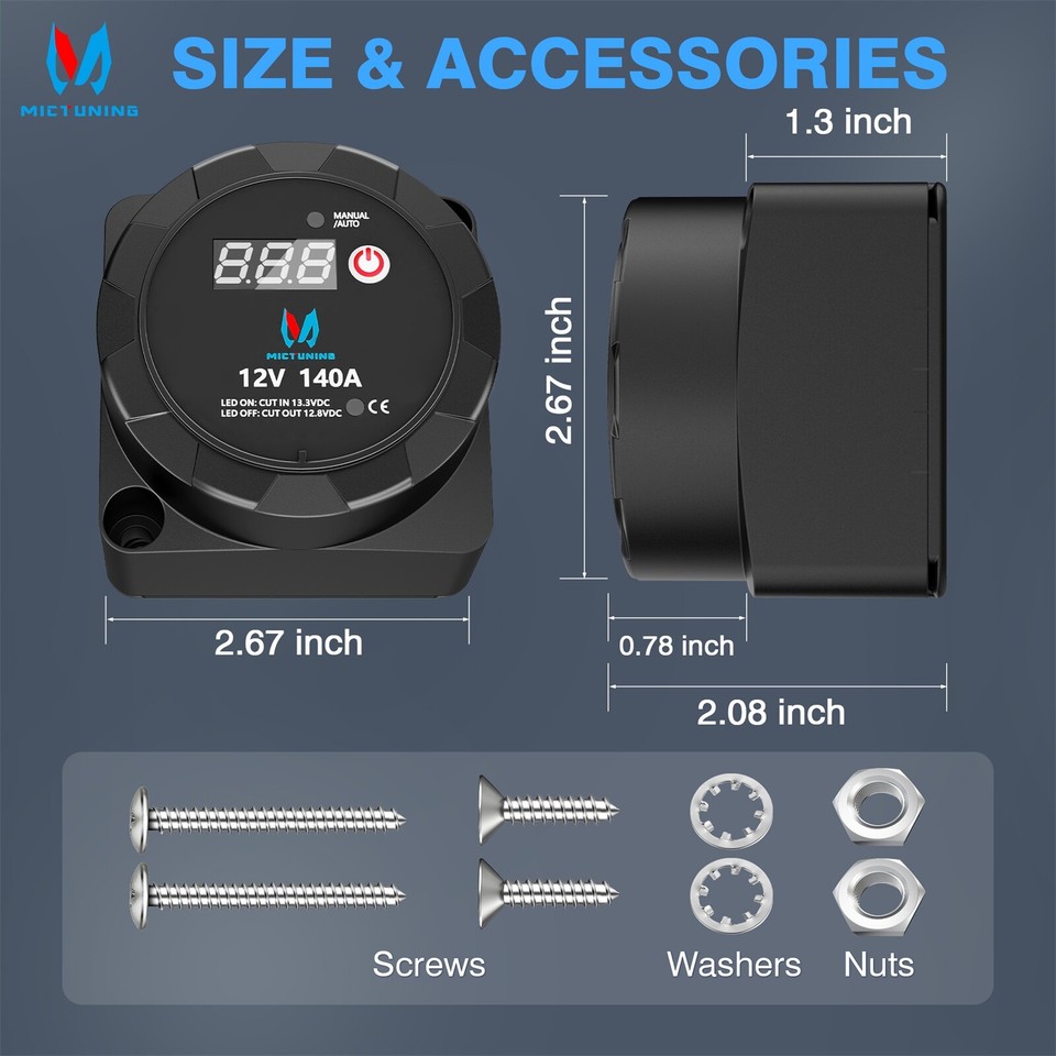 140Amp Smart Dual Battery Isolator VSR Voltage Relay w/Voltmeter for ...