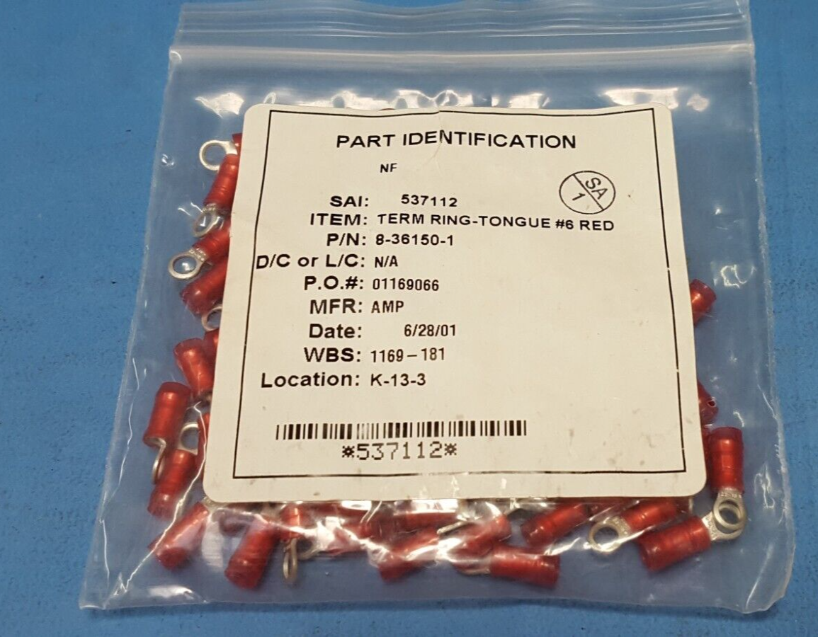 (50pcs) Ring Terminal Connector,8-36150-1, 36150, AMP, 6 Stud 16-22 AWG ...