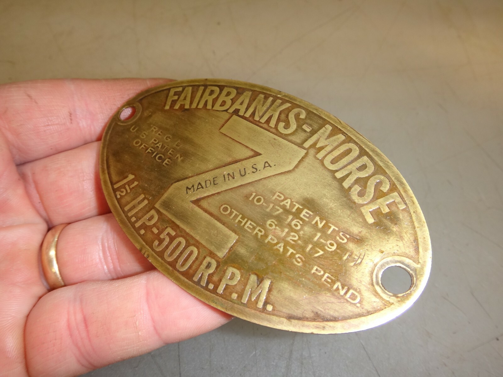 ORIGINAL NAME TAG FAIRBANKS MORSE 2hp Z Old Gas Engine FM 4" x 2-1/4 ...