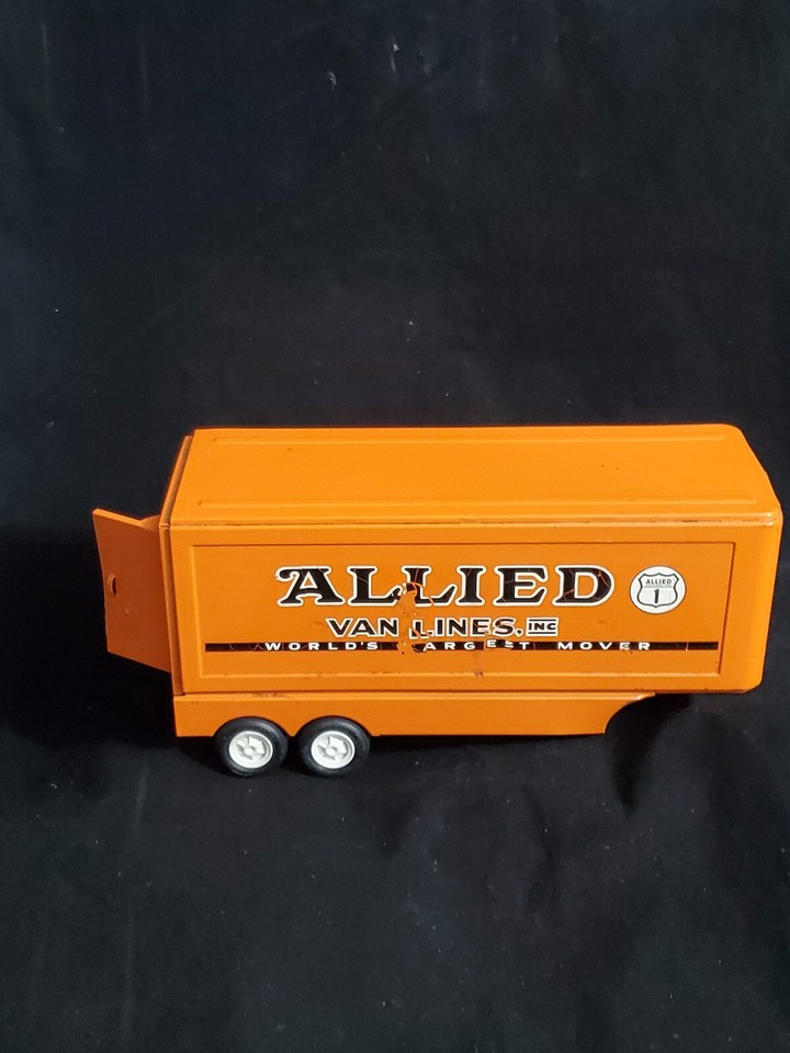 ANTIQUE TONKA ALLIED VAN LINES STEEL TRAILER SEMI TRACTOR ORANGE ...
