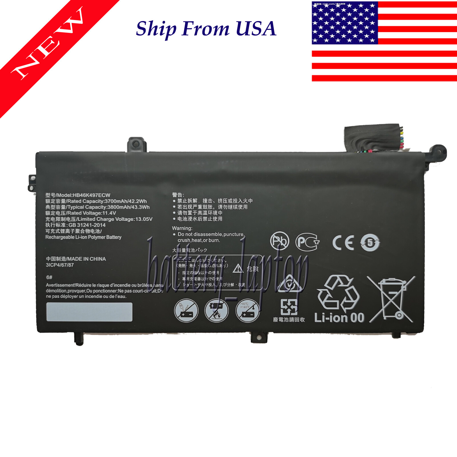 HB46K497ECW Battery for Huawei MateBook D 2018 PL-W19 MRC-W50 W60 W70 ...