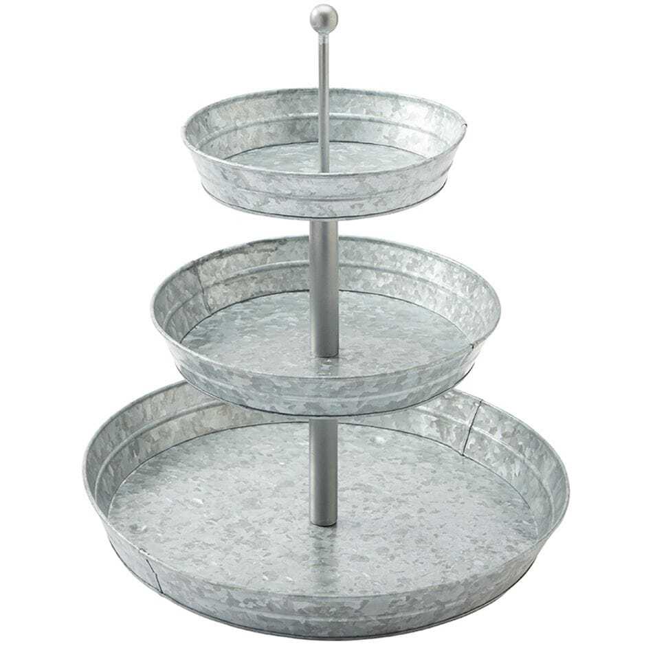 Galvanized Three Tiered Serving Stand 3 Tier Metal Tray Platter Cupcake ...