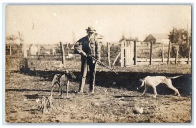 c1910's Hunter Hunting Dogs Shotgun Gun Farm View RPPC Photo Unposted ...