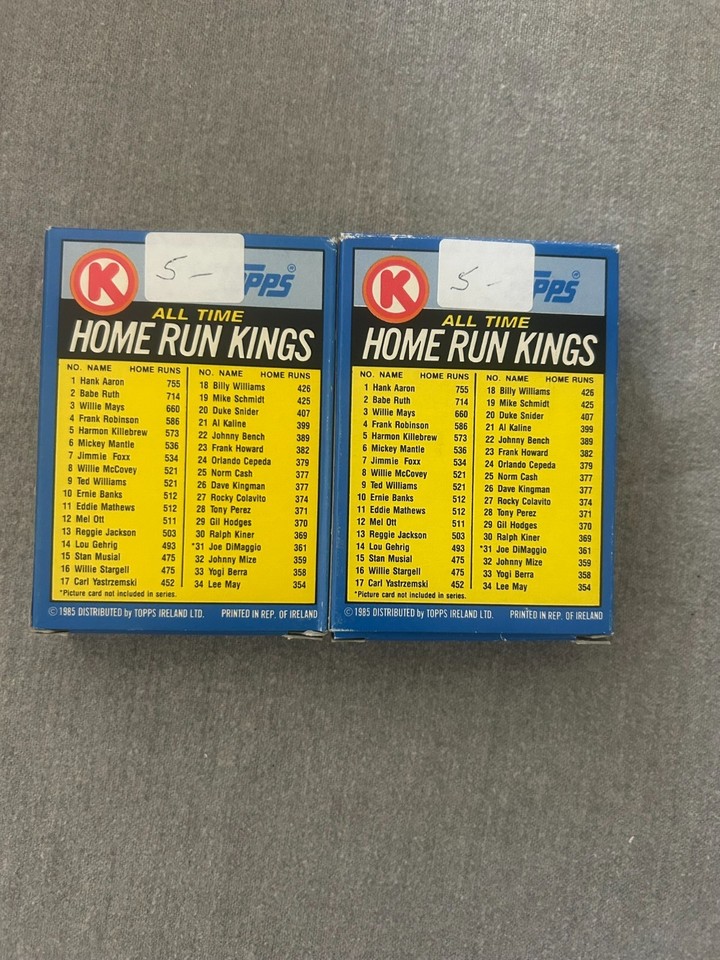 x2 1985 Topps Circle K All Time Home Run Kings Baseball Collectors Sets ...