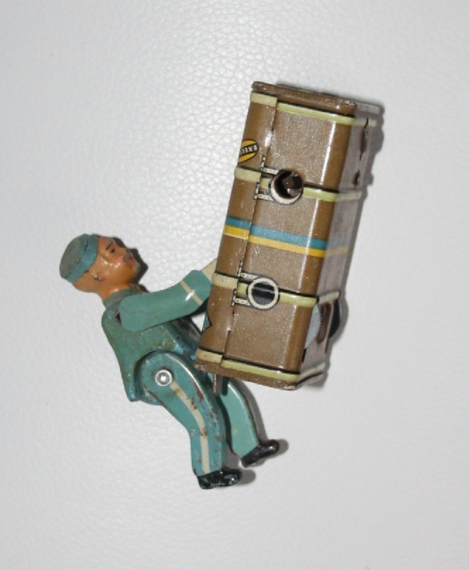 Tin Toy Gesha US zone Germany wind up porter carrying suitcase | eBay