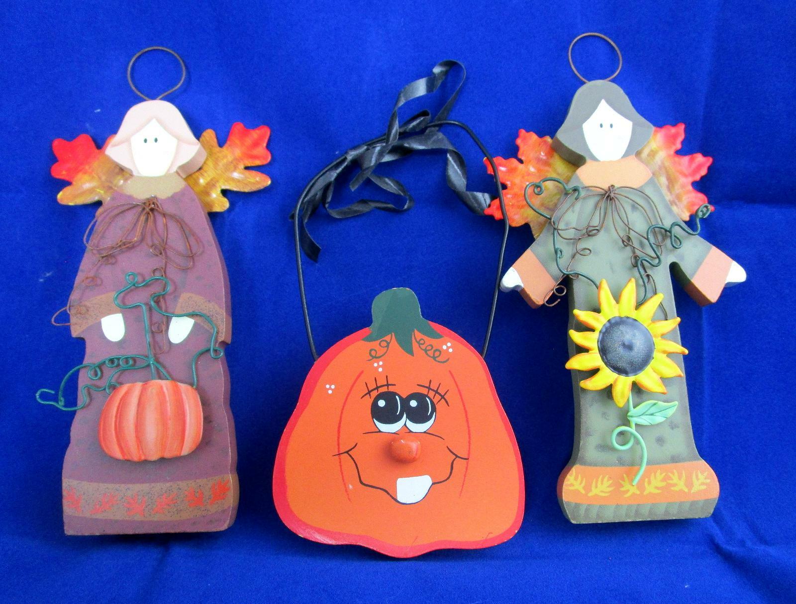 Halloween Decor Fall Angels Pumpkins Sunflower Decorations Set/3 Wood ...