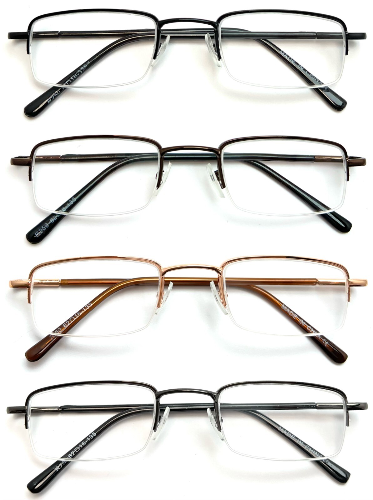 Metal Half Rimless Reading Glasses +0.50~+4.00 Classic Design Spring ...