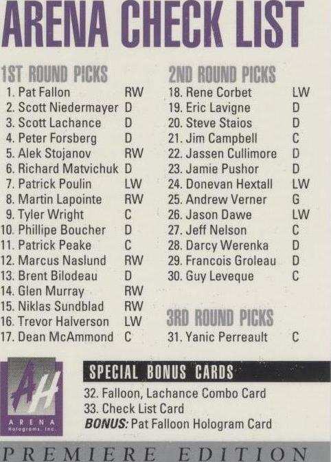 1991 Arena Draft Tuxedo Exclusive Premiere Edition - Checklist for sale ...