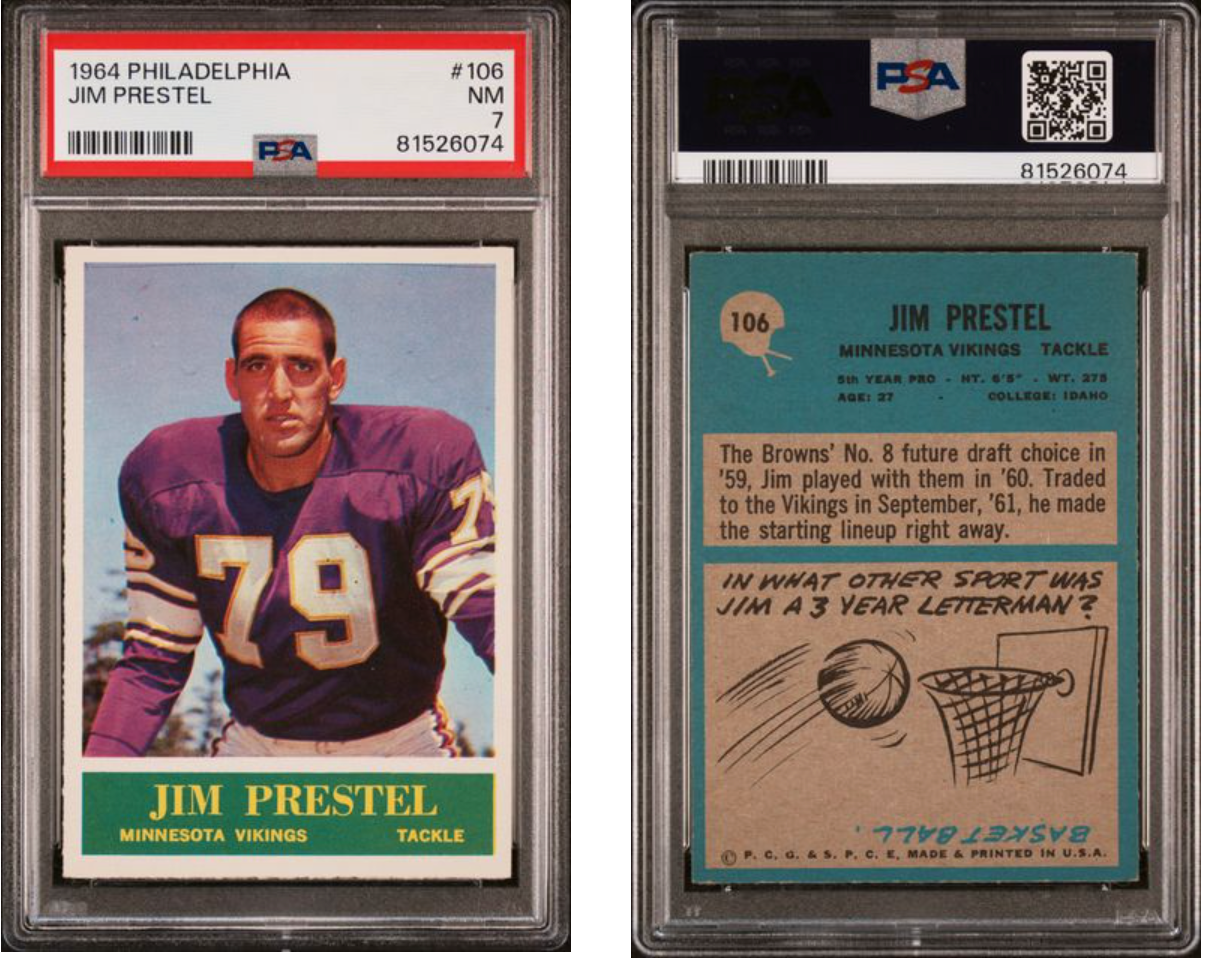 1964 Philadelphia Jim Prestel #106 Minnesota Vikings PSA 7 NM | eBay