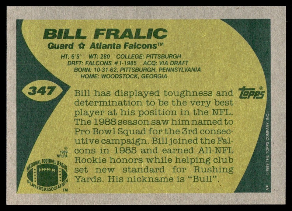 1989 Topps Bill Fralic Rookie Atlanta Falcons #347 | eBay