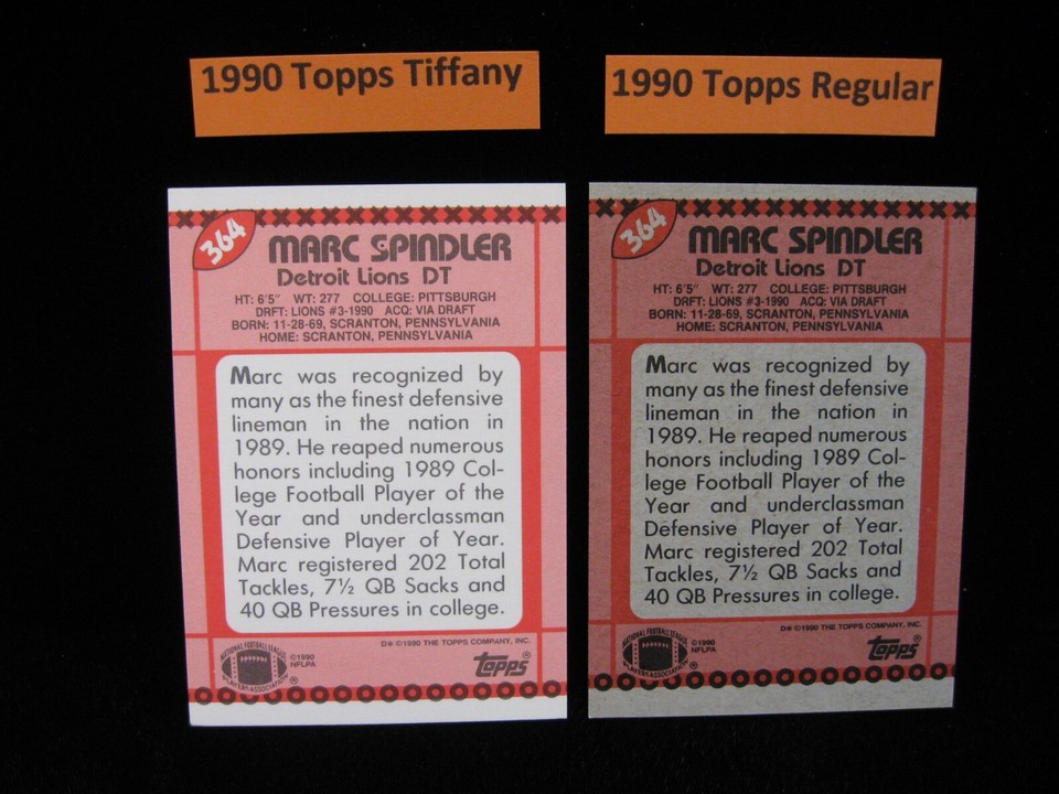 1990 Topps Tiffany Marc Spindler RC Detroit Lions & Regular Card #364 ...