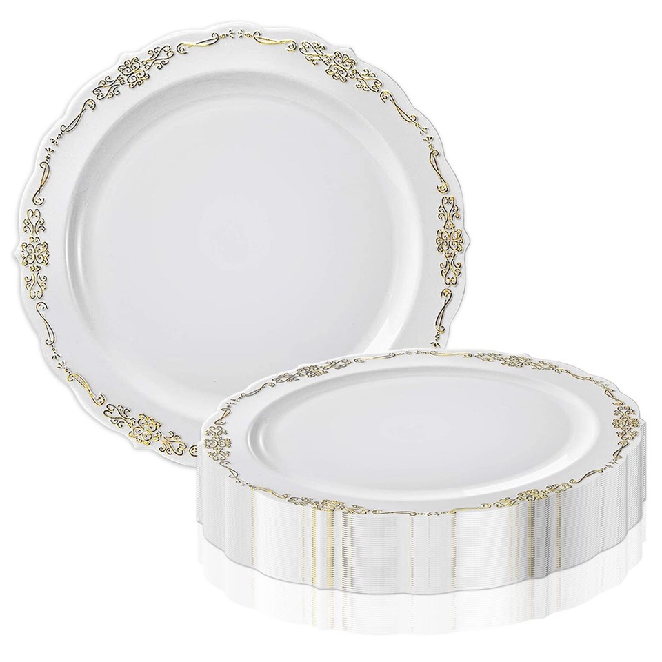 Elegant Vintage Disposable Plastic Plates Wedding Party Value Sets 120 ...