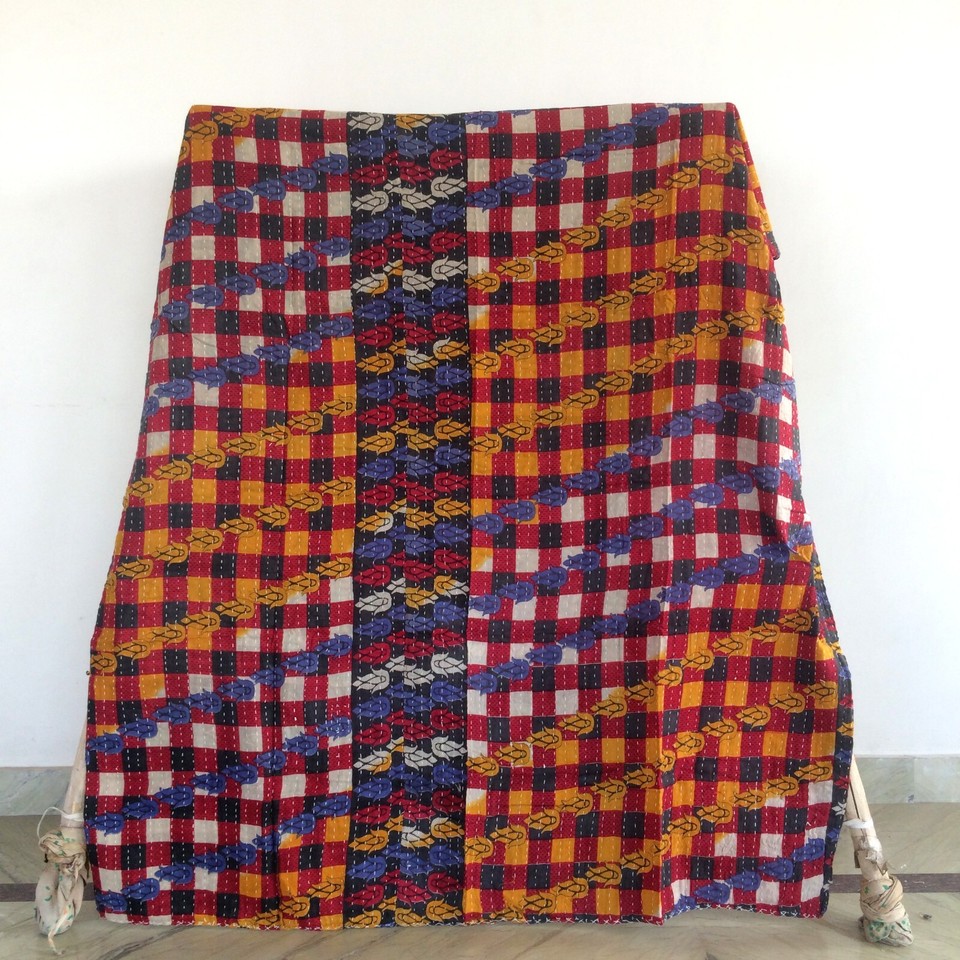 Vintage Kantha Throw Quilt Handmade Indian Ralli Gudri Blanket ...