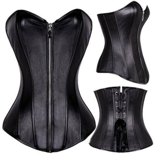 Women Black Burlesque Corset Basque Cincher Lace Up Steampunk Bustier ...