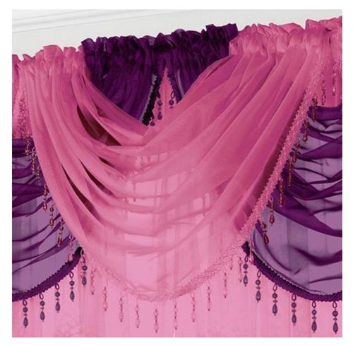 GEMMA & CHERRY BLOSSOM BEADED FRINGE ROUND VOILE SWAGS x1 Drape Curtain ...