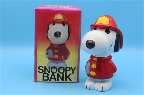 70s IDEAL SNOOPY FIRE MAN BANK Snoopy Firefighter Piggy Bank with Box ...
