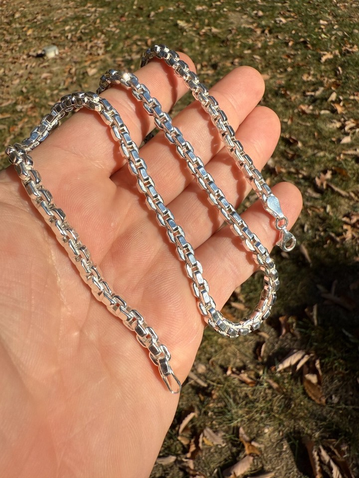 Real 925 Sterling Silver 5mm Men's Puff Box Rolo Hermes Link Chain ...