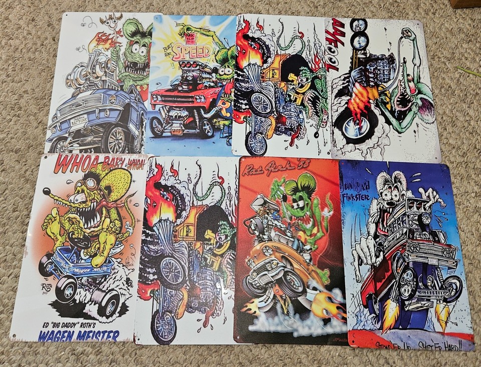 8 SIGNS WOW 👀 RAT FINK ED “ Big Daddy” ROTH HOT ROD 8"x 12" METAL SIGNS ...