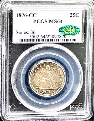 1876CC Seated Liberty Quarter 25c PCGS MS64 CAC Cool Toning Coin | eBay