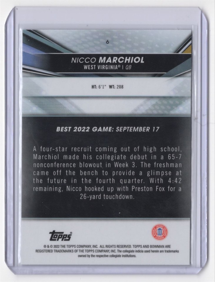 2022 Bowman's Best University Nicco Marchiol West Virginia Mountaineers ...