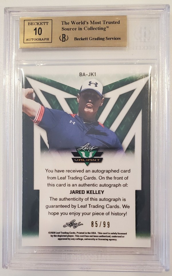 2020 Leaf Valiant Green Jared Kelly Rookie Card 85/99 BGS 9.5 w/10 Auto ...
