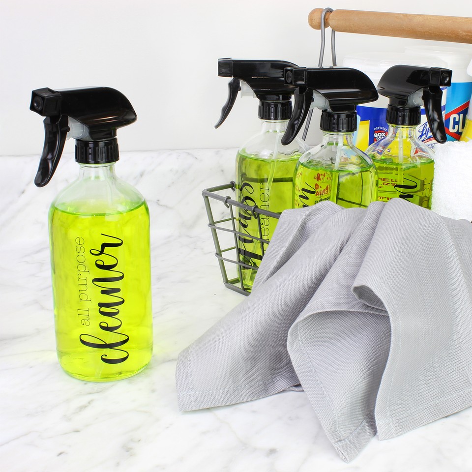 16oz Glass Prelabeled Cleaner Spray Bottles 4pc Set; Household Cleaning ...