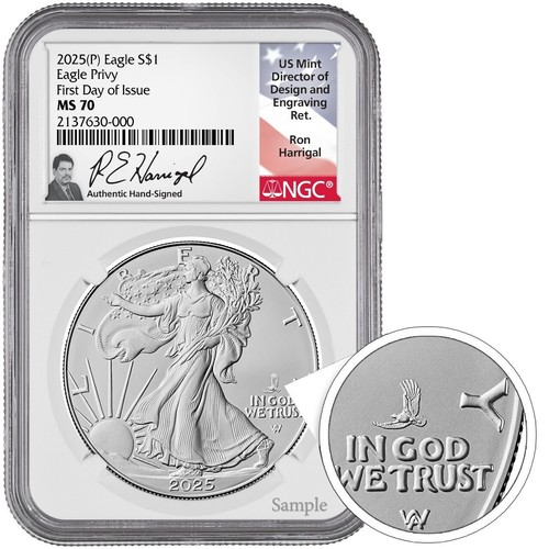 2025 (P) Silver Eagle First Eagle Privy FDI NGC MS70 Ron Harrigal | eBay