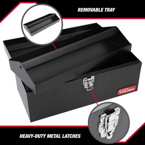 Metal Tool Storage Box with Removable Tool Tray & Lockable Metal Latch ...