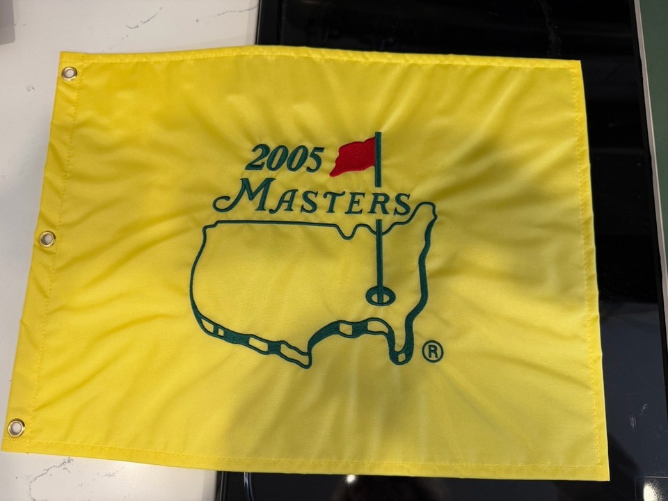 2005 MASTERS Pin Flag W/photos Jack Nicklaus last Masters. Tiger Woods ...