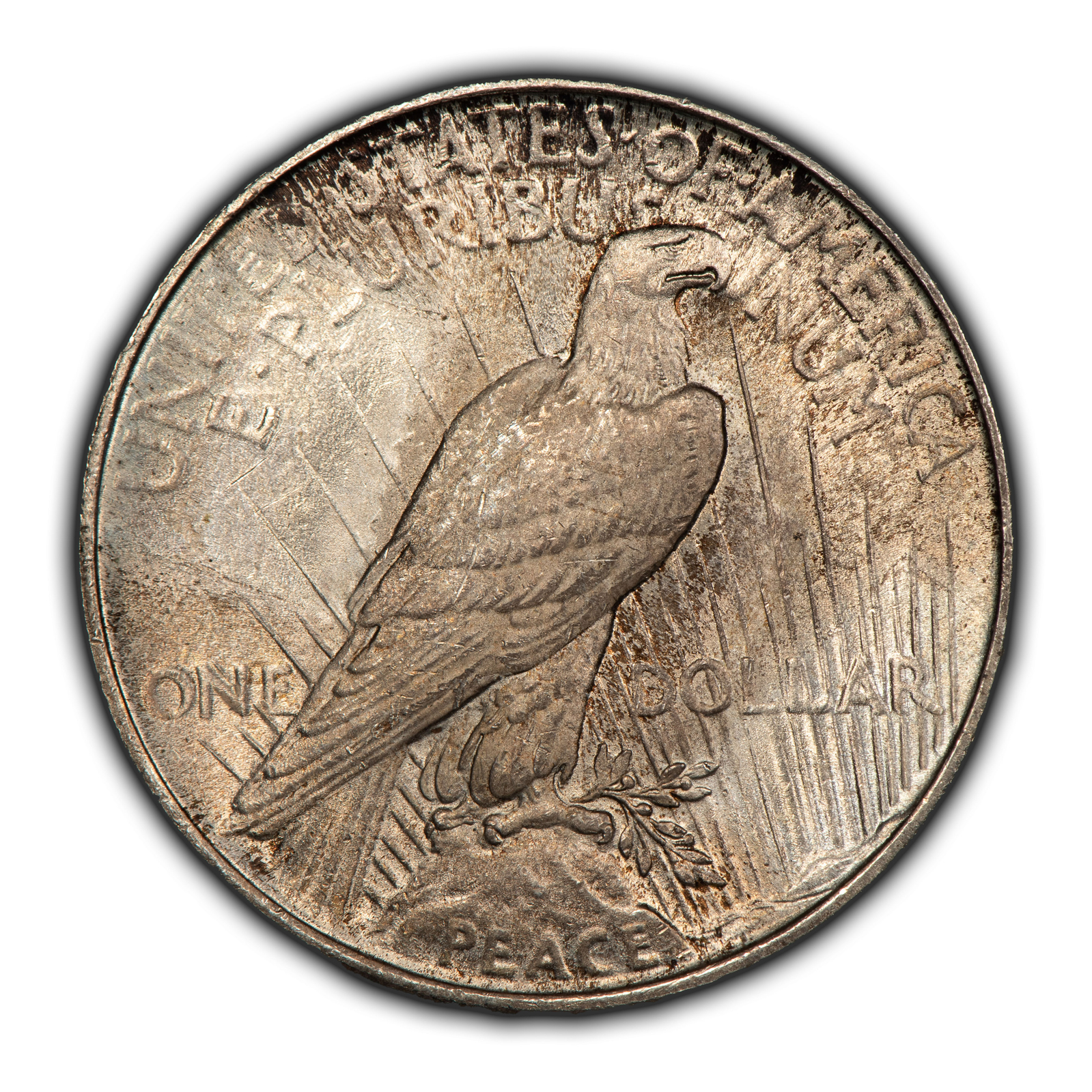 1922 $1 Silver Peace Dollar - Tab Pattern Tape Toning - BU - SKU-D4652 ...