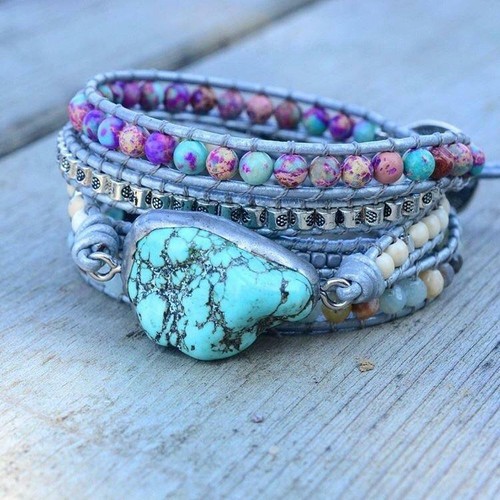 NWOT $80 ANANTA STONES "BOHO Chic" Turquoise Beaded Leather Wrap ...