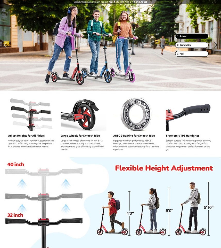 Kids Push Scooter, Foldable Kick Scooter w/ Adjustable Handlebar for 6 ...