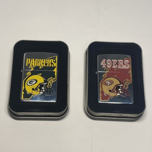 2 Vintage Zippo Lighters in Original Tin, 1997, 49Ers & Packers, New W ...