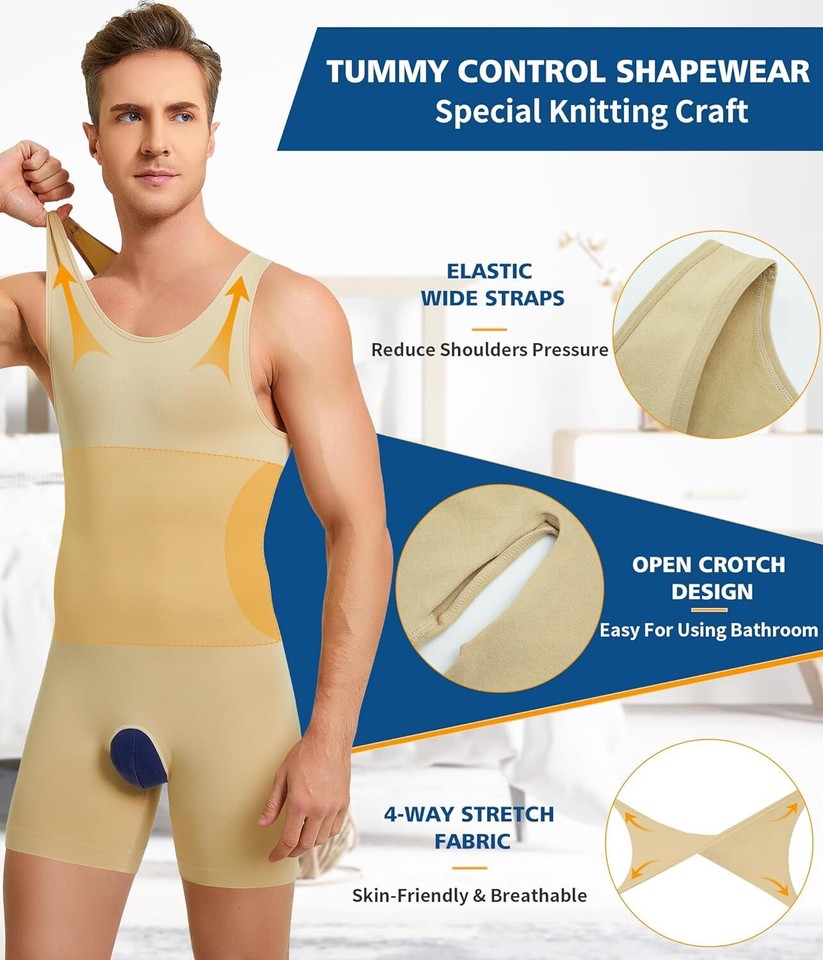 CATTIBOR Men's Shapewear Bodysuit Full Body Shaper Compression Slimming ...