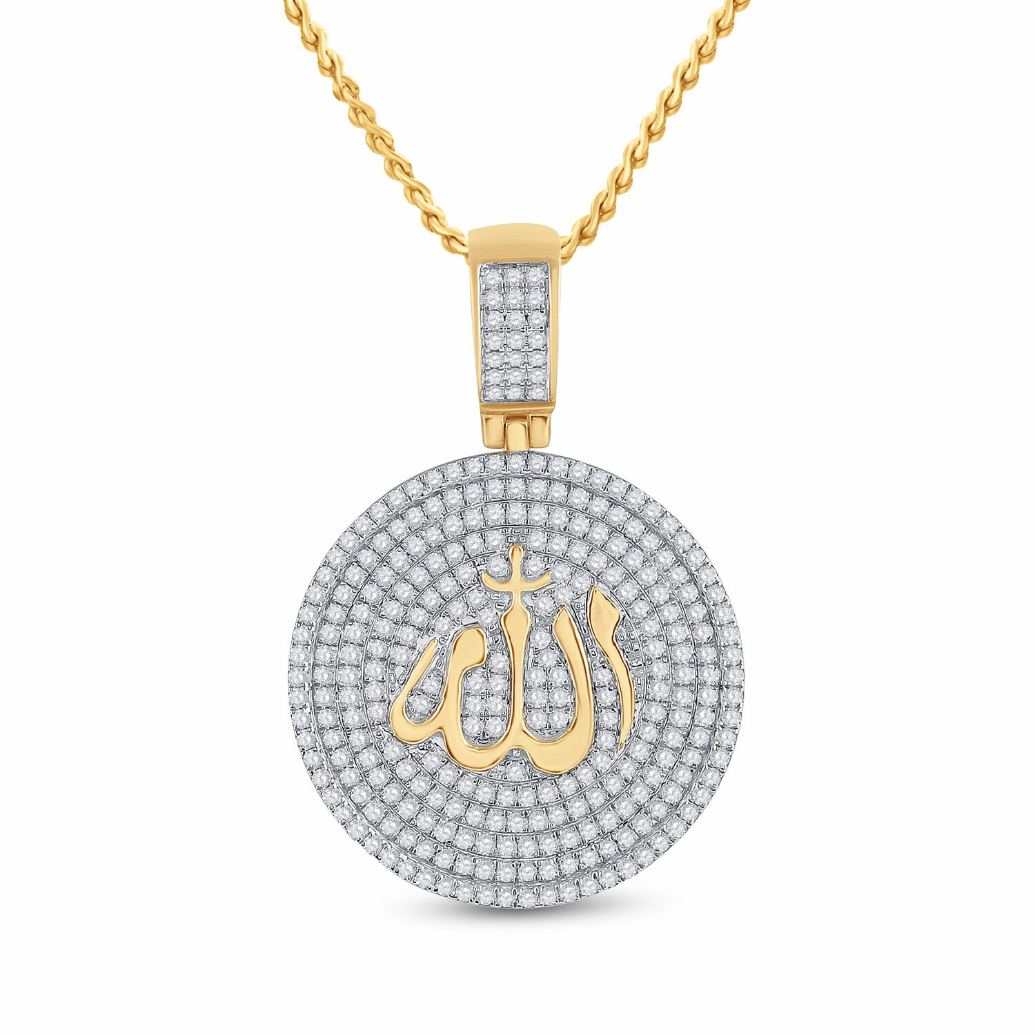 14kt Yellow Gold Mens Round Diamond Allah Islam Circle Charm Pendant 2 ...