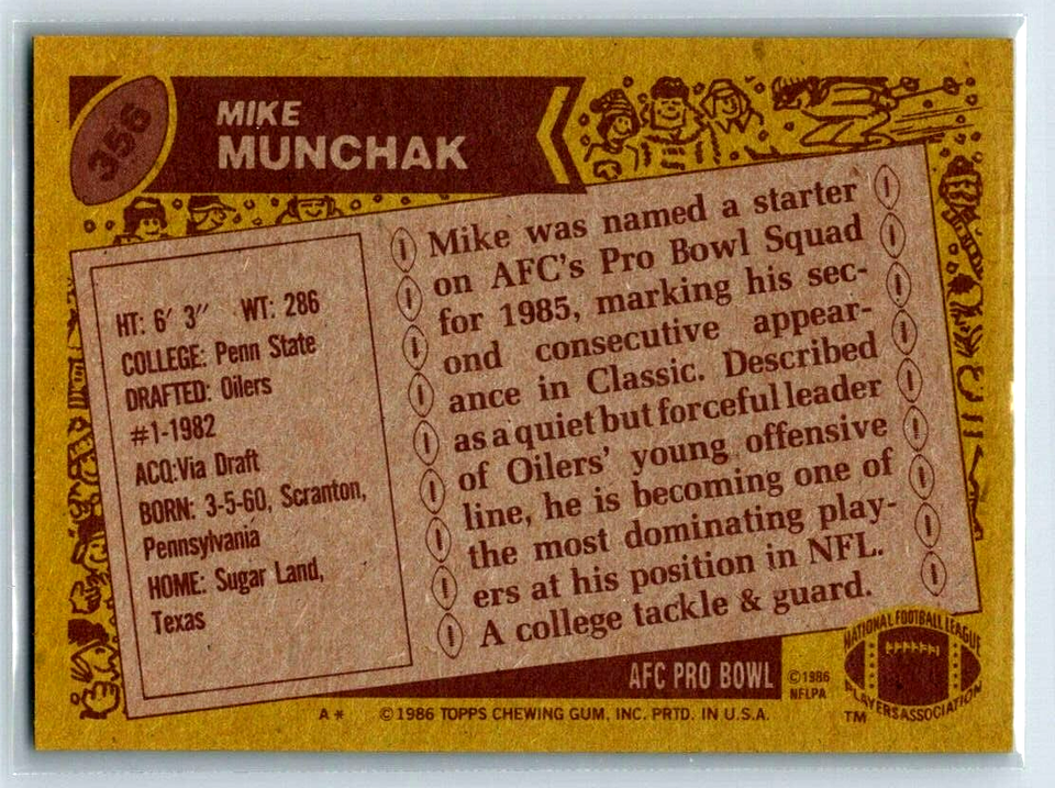 1986 NFL Topps Mike Munchak #356 Houston Oilers 86-TFBC | eBay