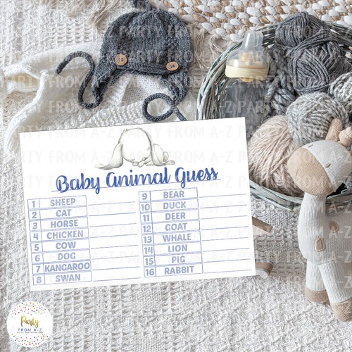 Baby Shower Baby Boy Animal Guess Game Woodland Bunny | eBay