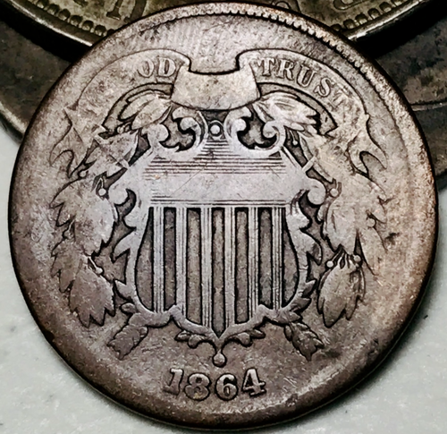 1864 Two Cent Piece 2C Civil War Date Large Motto US Copper Coin ...