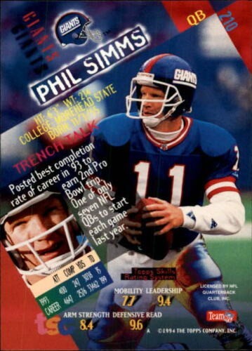 1994 Stadium Club Football Card #210 Phil Simms | eBay