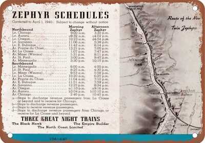 METAL SIGN - 1940 Burlington Twin Zephyrs Schedules & Map - Vintage ...