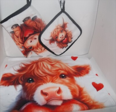 Hidhland Baby Cow Hot Pad Oven Mit Kitchen T Towel Country Farm Decor ...