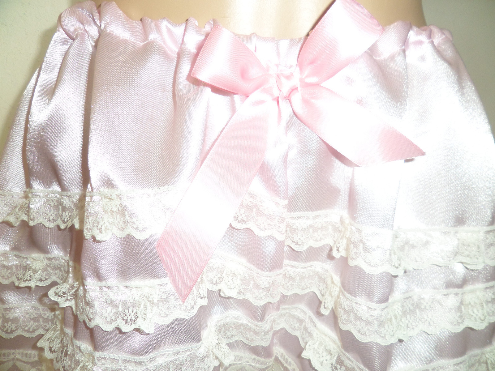 ADULT BABY SISSY FRILLY PINK SATIN IVORY LACE BO PEEP BLOOMERS 30-45 W ...