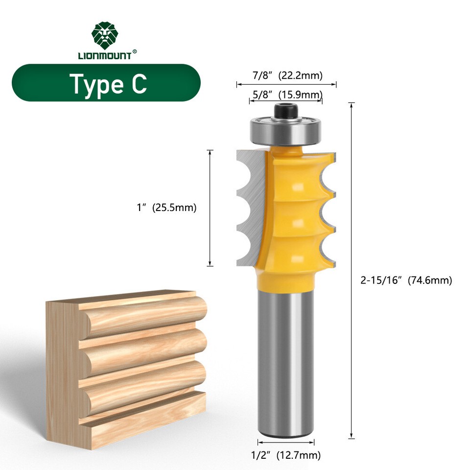 1/2"(12.7mm) Shank Tongue Groove Edge Moulding Router Bit Triple Bead ...