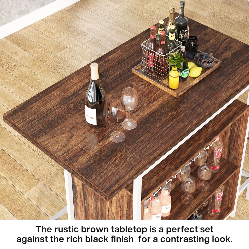 Tribesigns 3-Tier Home Bar Unit, Liquor Wine Table Mini Bar with ...