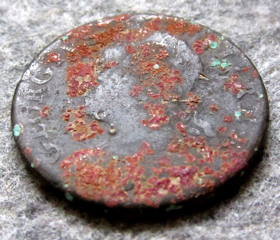GREAT BRITAIN GEORGE II 1747 or 1743 HALFPENNY, US EARLY DAYS COLONIAL ...