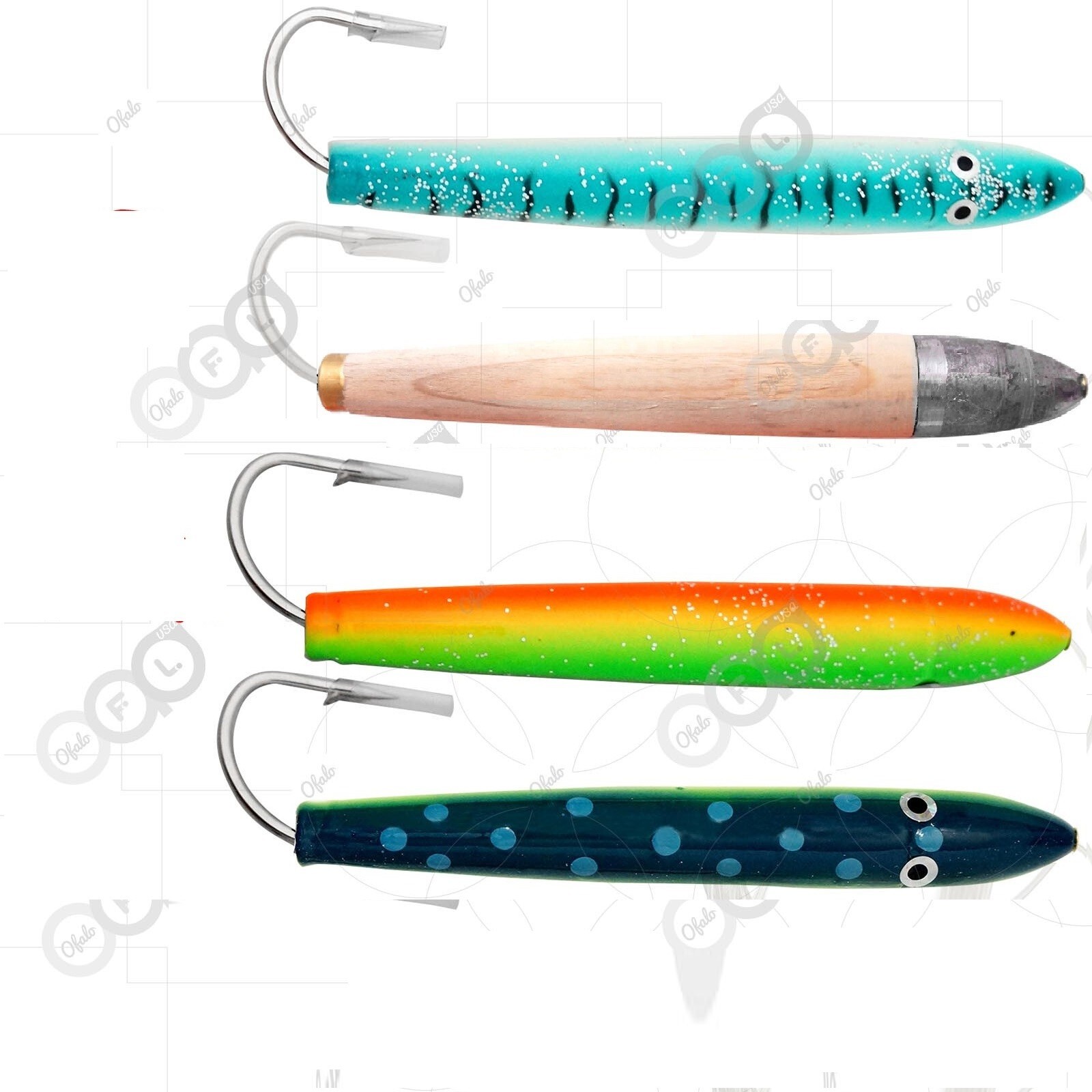 4pcs Fishing 4colors 6" Rigged Cedar Plugs Big Game Trolling Tuna Fish ...
