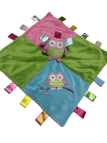 Taggies Mary Meyer Lovey Blanket Velour Owl Aqua Pink Lime Green Back ...