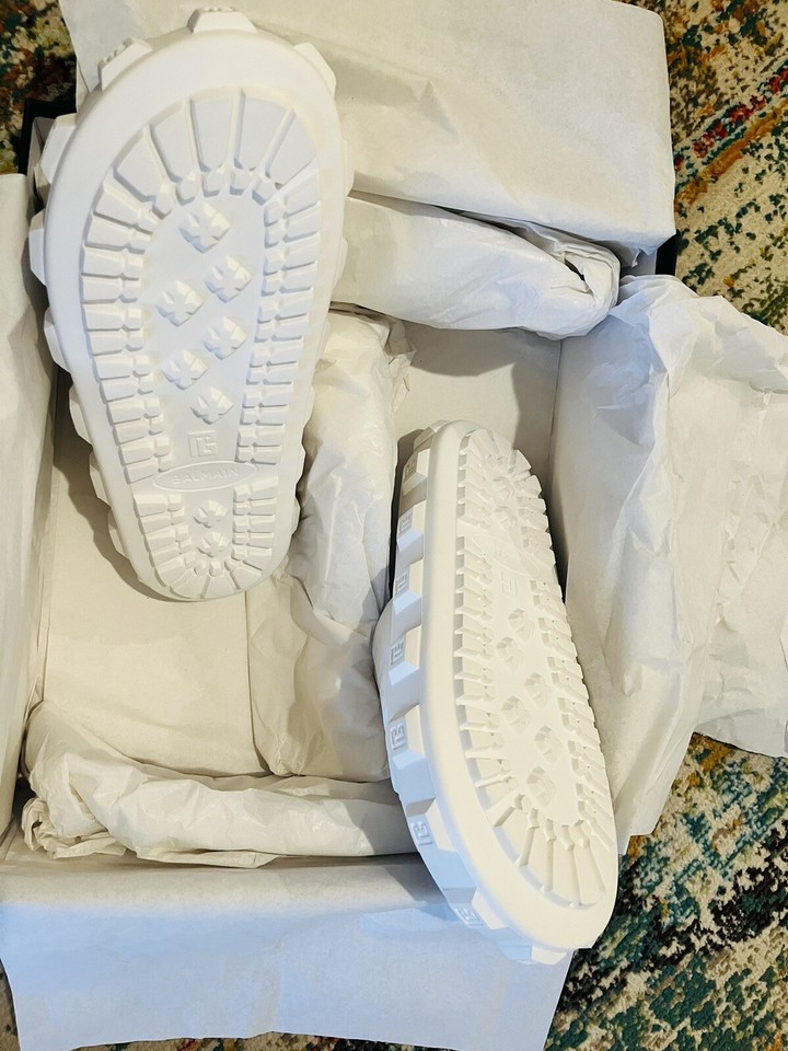 NIB Balmain White Ari Men Rubber Slip On Slides Sandal Embossed Logo | eBay